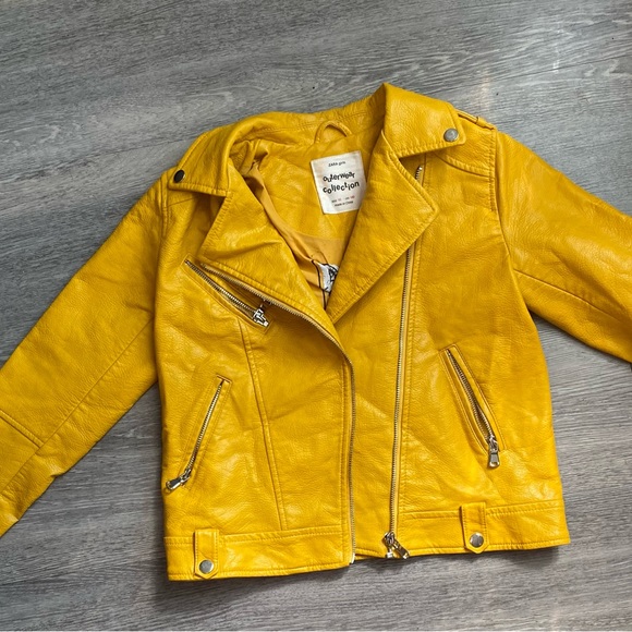 Zara | Jackets & Coats | Zara Yellow Leather Jacket | Poshmark